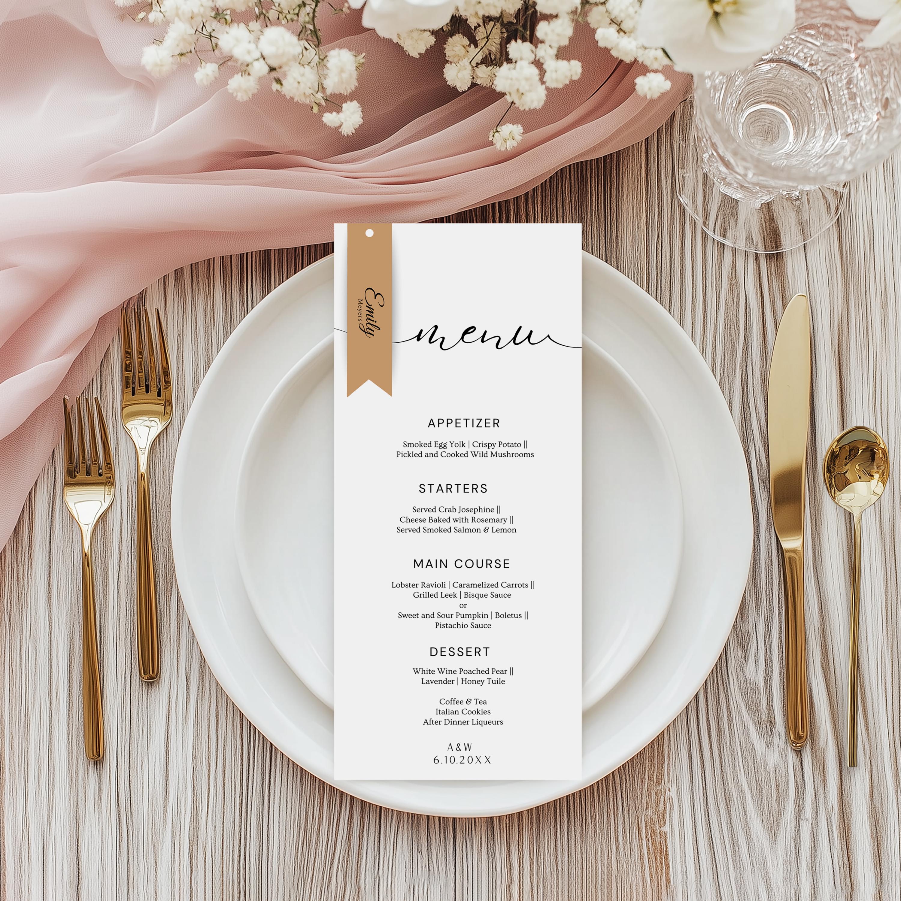 Wedding Menu Cards With Printed Name Card, With Place Cards, Modern ...