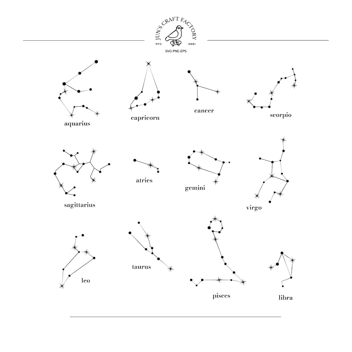 Zodiac Constellation Svg Bundle, Horoscope Signs, Astrology Svg Png - Etsy