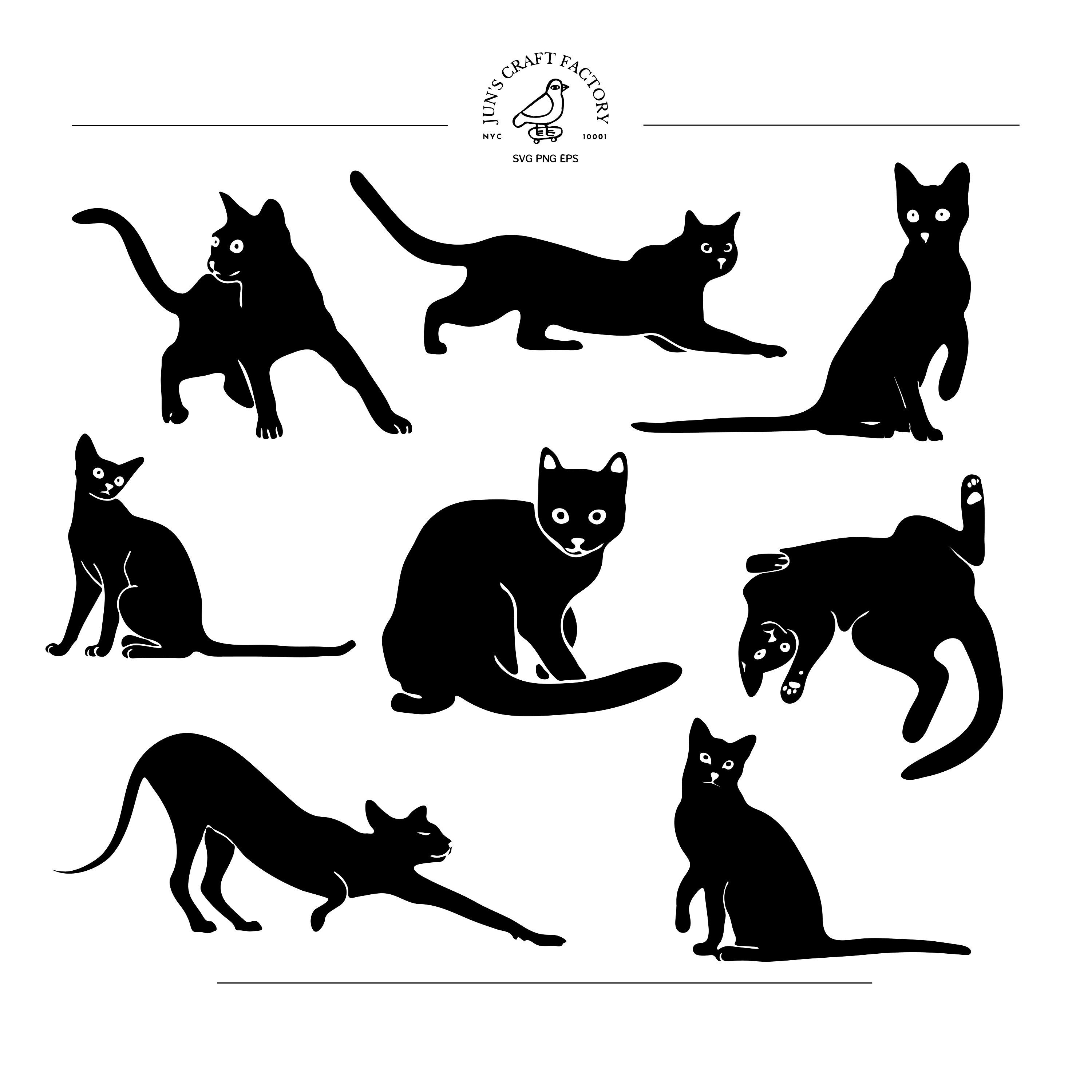 Halloween Cats, Cat Silhouette Bundle, 8 Cat Svg Bundle, Cat Cut Files ...