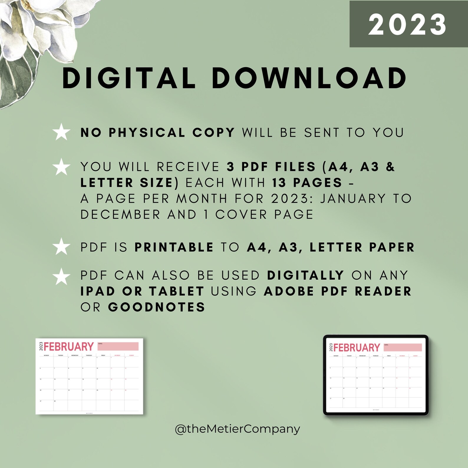 2023 PRINTABLE CALENDAR: 2023 Landscape 12 Month Calendar A4 - Etsy
