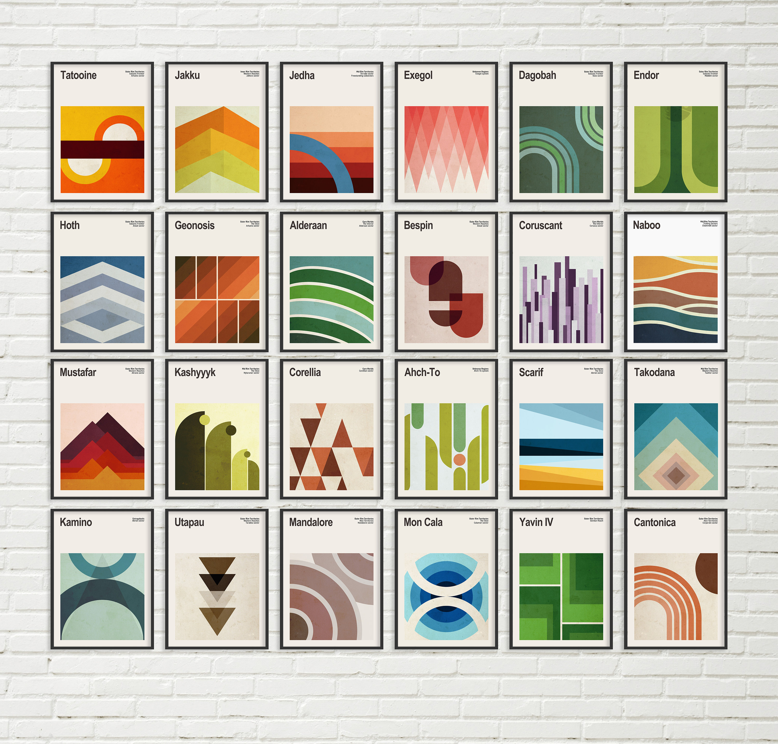 Star Wars Planets Travel Poster Set Mid Century Travel Poster Set 24 ...