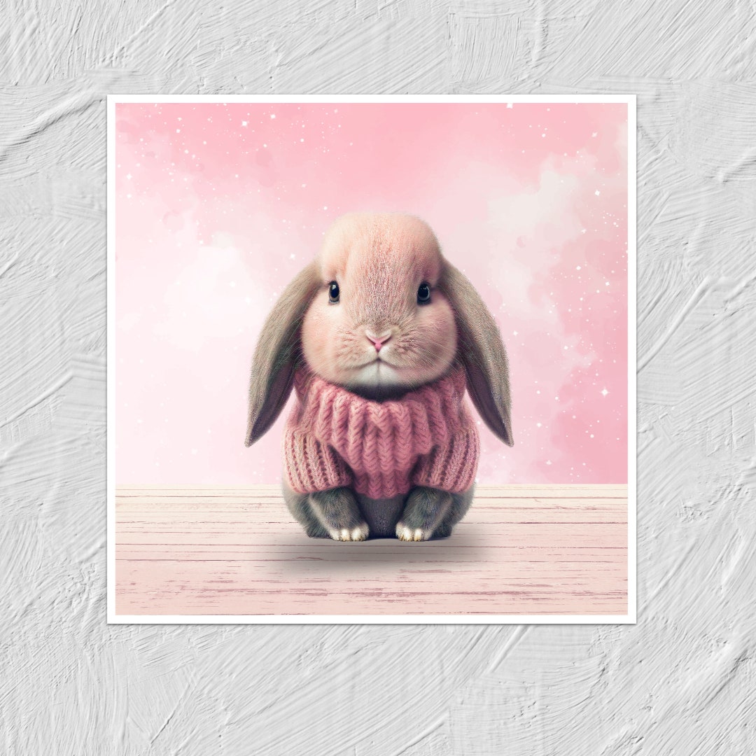 Digital Art, Pink Bunny Art Print, Nursery Wall Decor, Baby Rabit ...