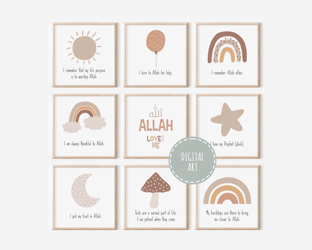 Islamic Printable Wall Art for Children, Set of 9 Islamic Digital ...