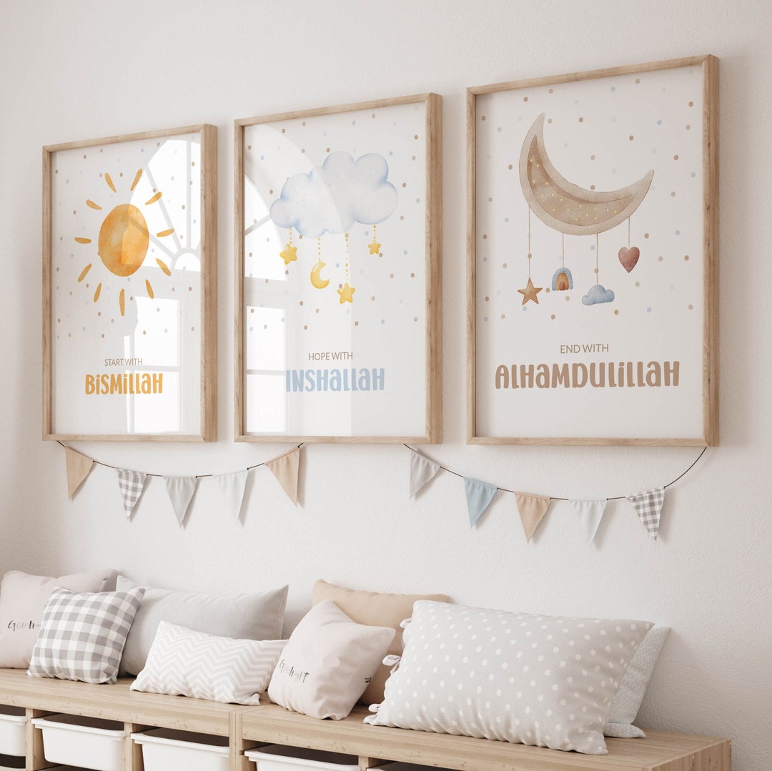 Set of 3 Islamic Wall Art Prints Children, 3 Piece Muslim Nursery ...