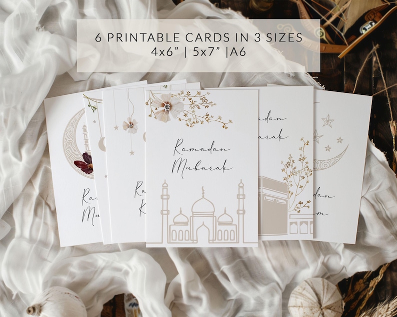 Set of 6 Ramadan Printable Cards, Ramadan Gifts, Modern Ramadan ...