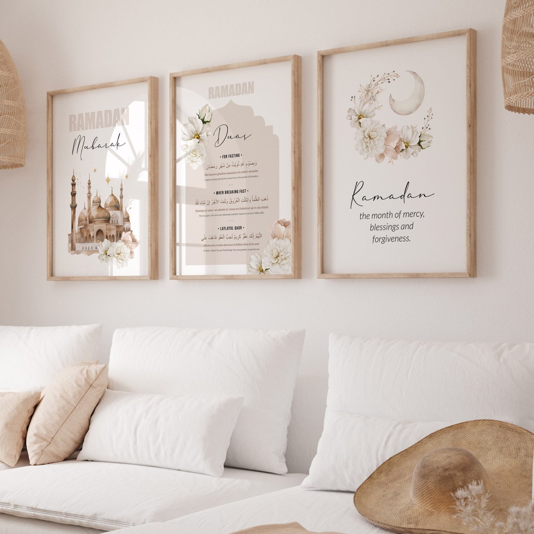 Ramadan Mubarak Wall Art Decorations, Islamic Printable Wall Art Set ...