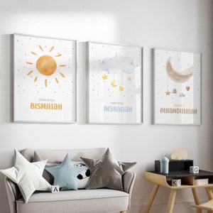 Set of 3 Islamic Wall Art Prints Children, 3 Piece Muslim Nursery ...