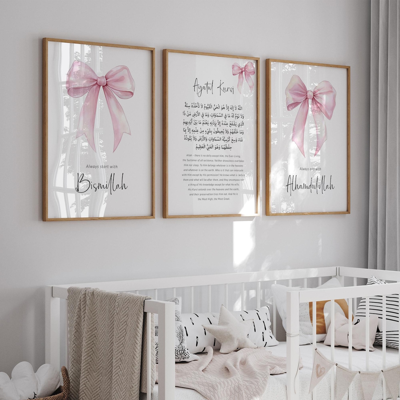 Girly Pink Bow Islamic Wall Art Digital Download, Set of 3 Muslim ...