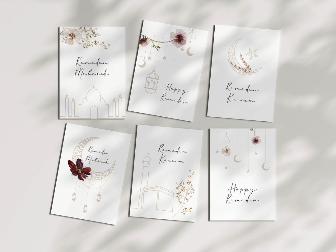 Set of 6 Ramadan Printable Cards, Ramadan Gifts, Modern Ramadan ...