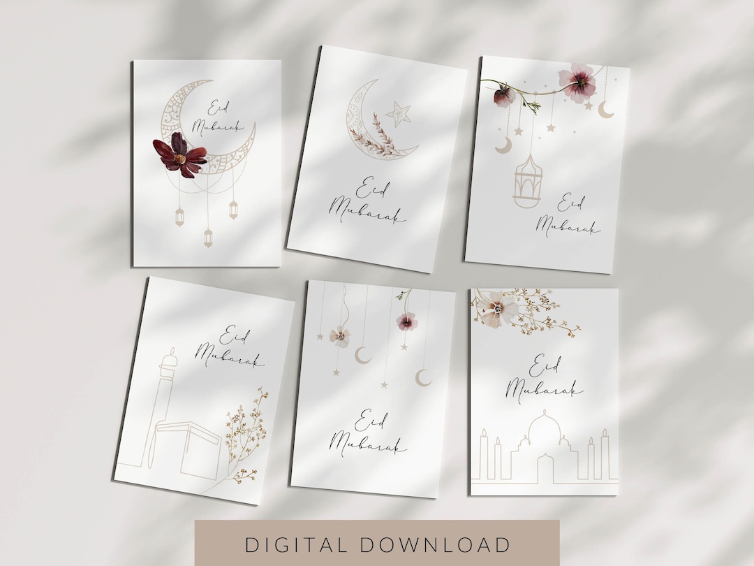 Printable Eid Mubarak Cards, Islamic Greeting Cards Digital Download ...