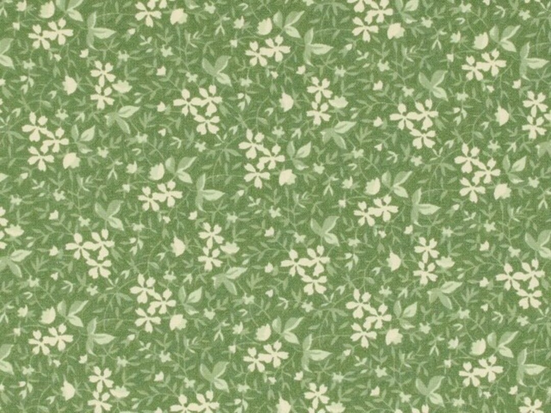 Botanicals Winter White Floral on Green Calico 100% Quilters Cotton - Etsy