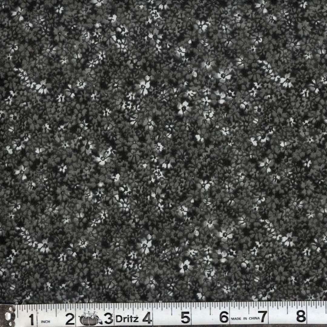 Quilters Calico Black Gray Muted Tonal Floral Calico 100% Quilters ...