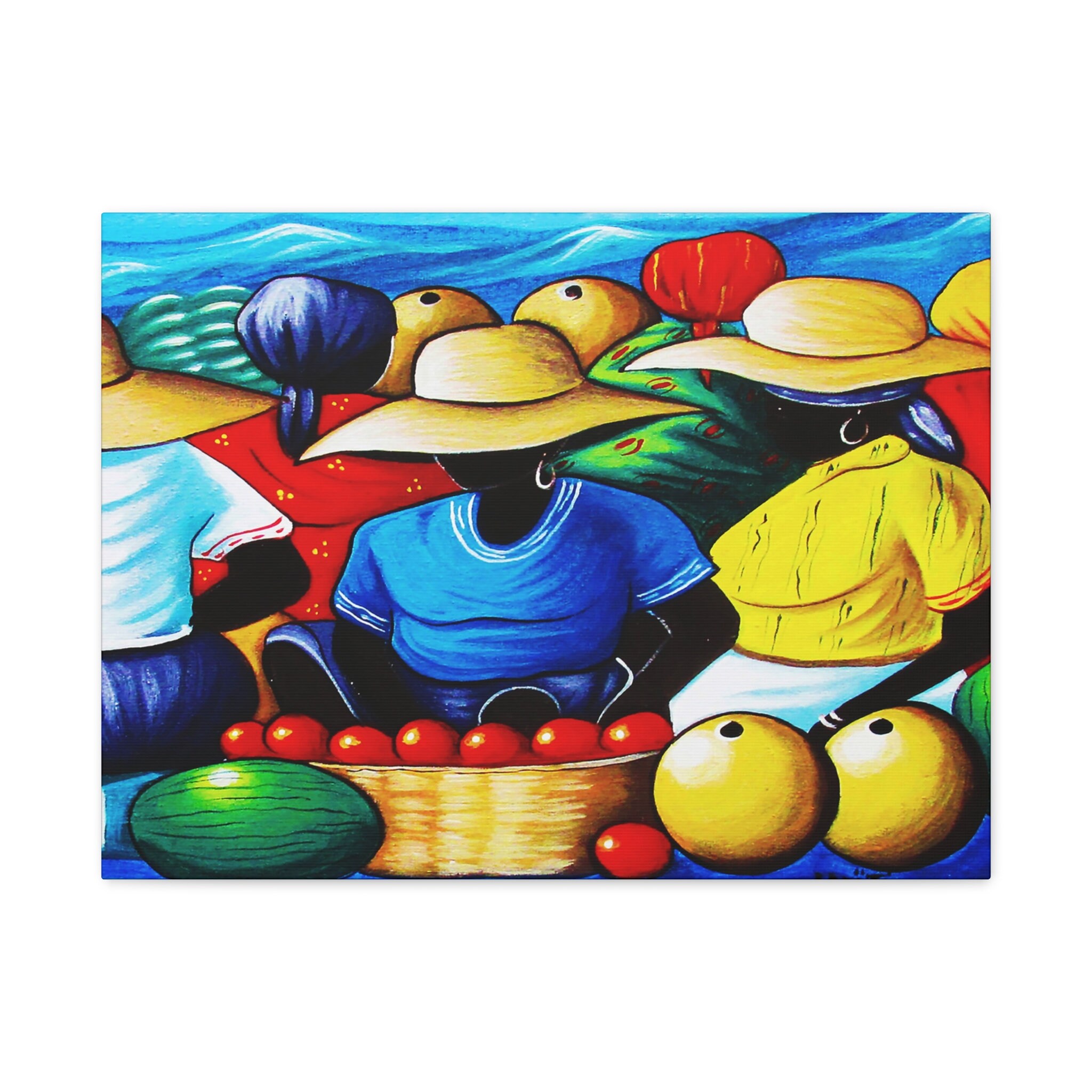 Colorful Acrylic Haitian Market Scene Printing on Canvas Art Decor ...