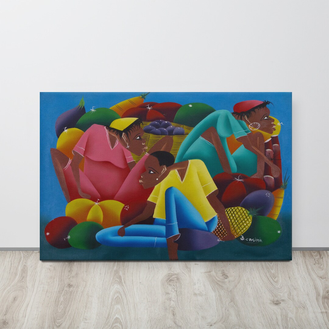 Colorful Acrylic Haitian Market Scene Printing on Canvas Art Decor ...