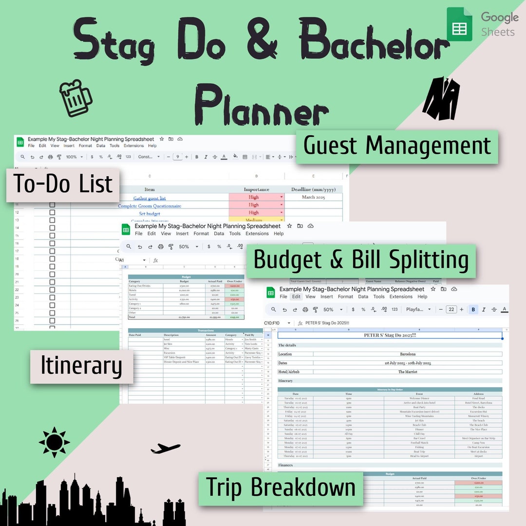Stag Do Bachelor Party Google Sheets, Stag Party Template, Bachelor ...