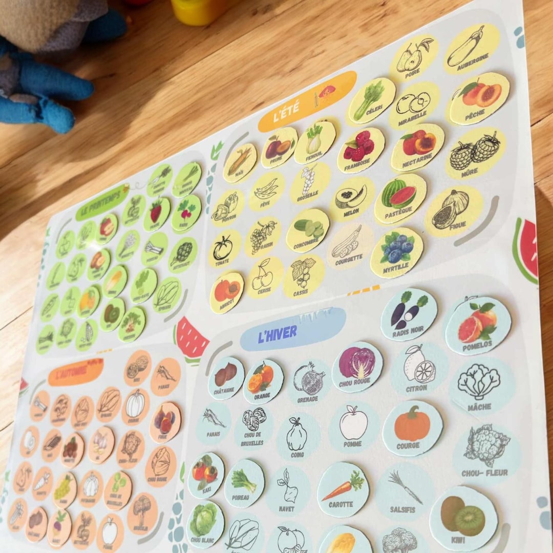 A3 Magnetic Fruit & Vegetable Board – 4 Seasons, 100 Reusable Magnets ...
