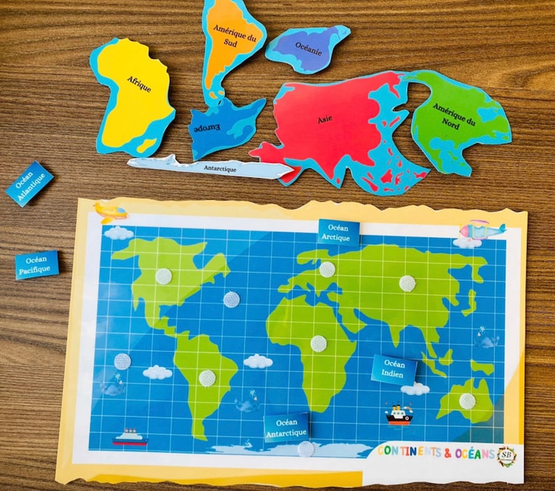 World Map Puzzle: Continents & Oceans, Montessori-inspired Educational ...
