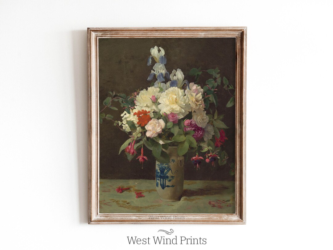 19th Century Oil Painting Ancient Still Life of Flowers in a - Etsy