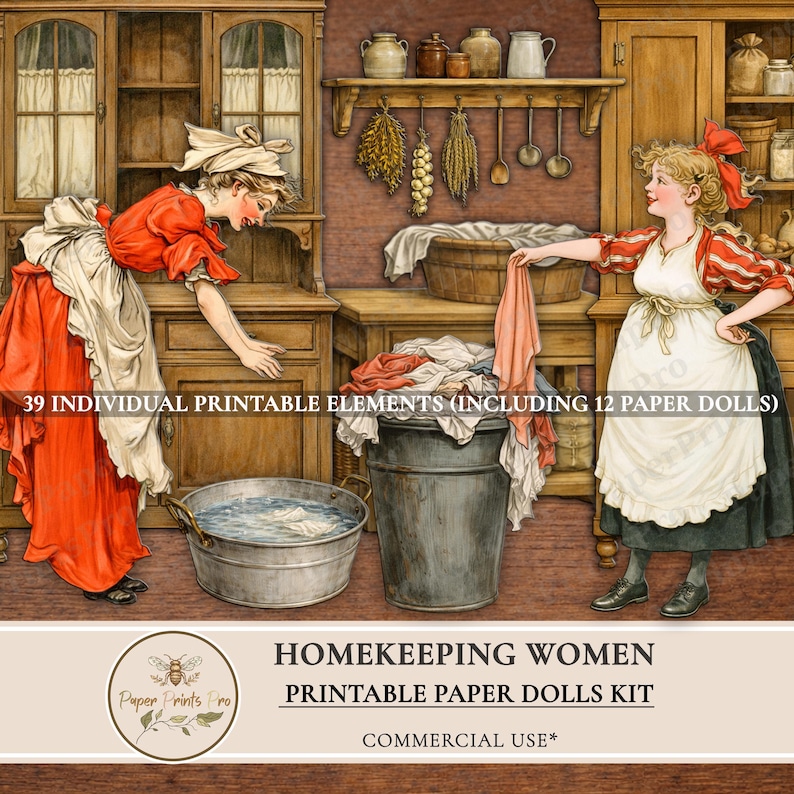 Printable Paper Dolls Housekeeping Women Vintage Domestic Life Junk ...