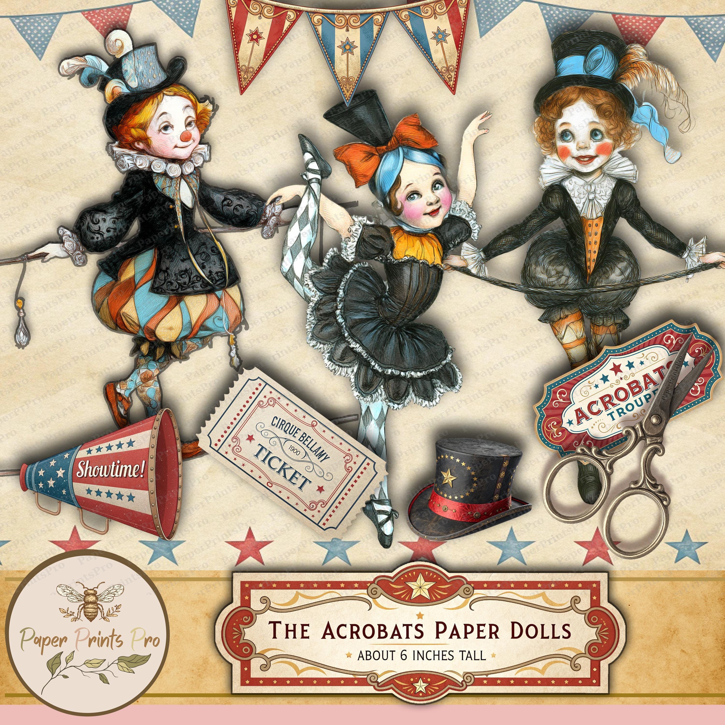 Paper Dolls Circus Acrobats | Printable Ephemera Kit With Scenes for ...
