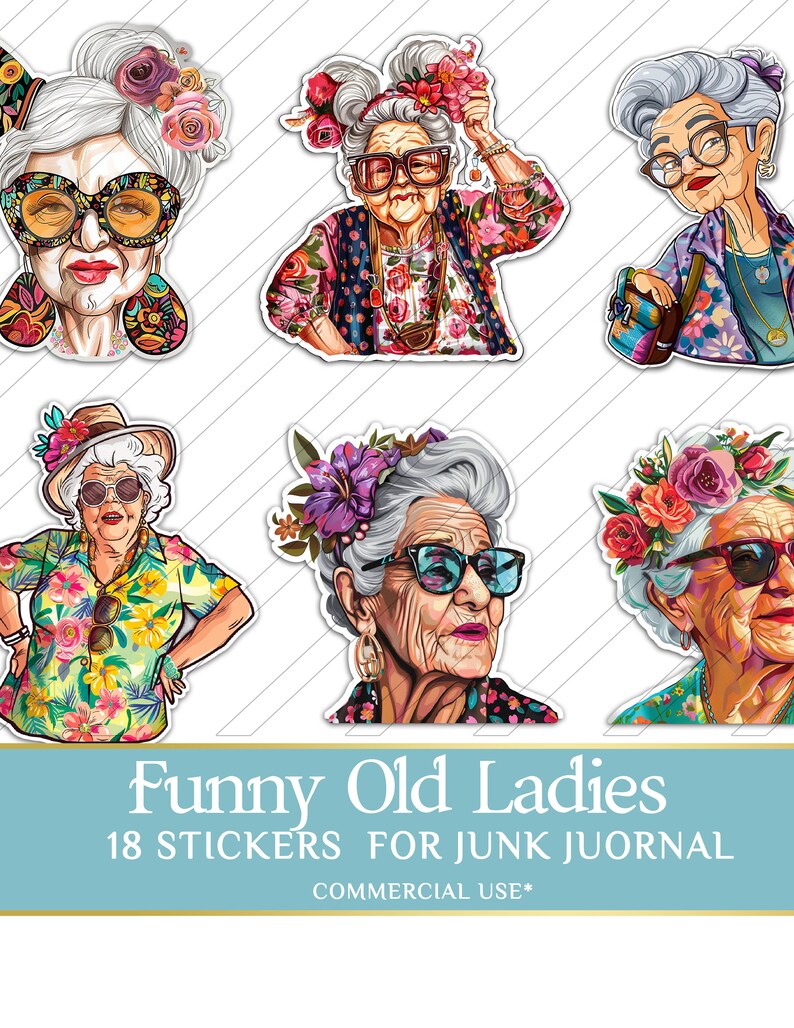 Funny Old Lady Clipart for Junk Journal 18 Whimsical Grandy Clipart ...