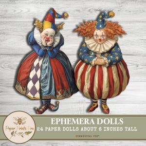 Ephemera Printable Paper Dolls -24"clowns" - Vintage DIY Cutouts -clip ...