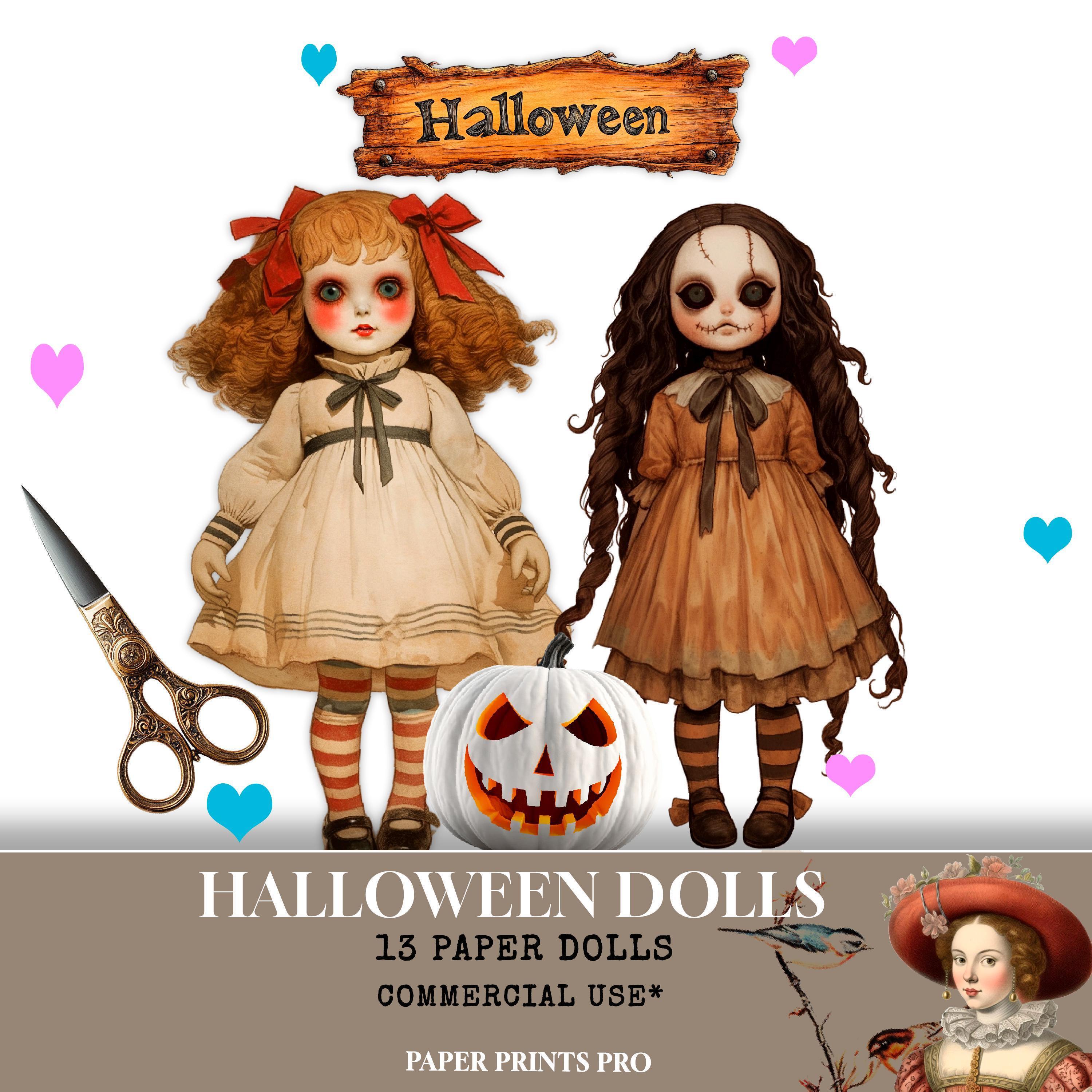 13 Scary Halloween Paper Dolls: Vintage Printable Cut-outs (PDF) - Etsy