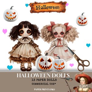 13 Scary Halloween Paper Dolls: Vintage Printable Cut-outs (PDF) - Etsy