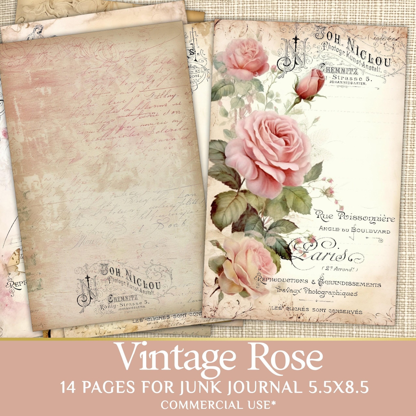 Vintage Rose Printable Paper: Shabby Chic Scrapbook Pages (PDF) - Etsy