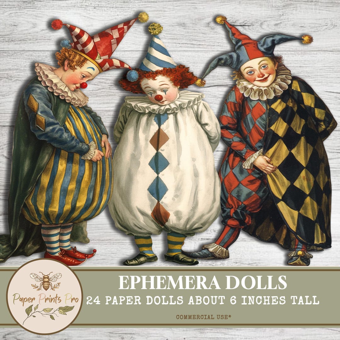 Ephemera Printable Paper Dolls -24"clowns" - Vintage DIY Cutouts -clip ...