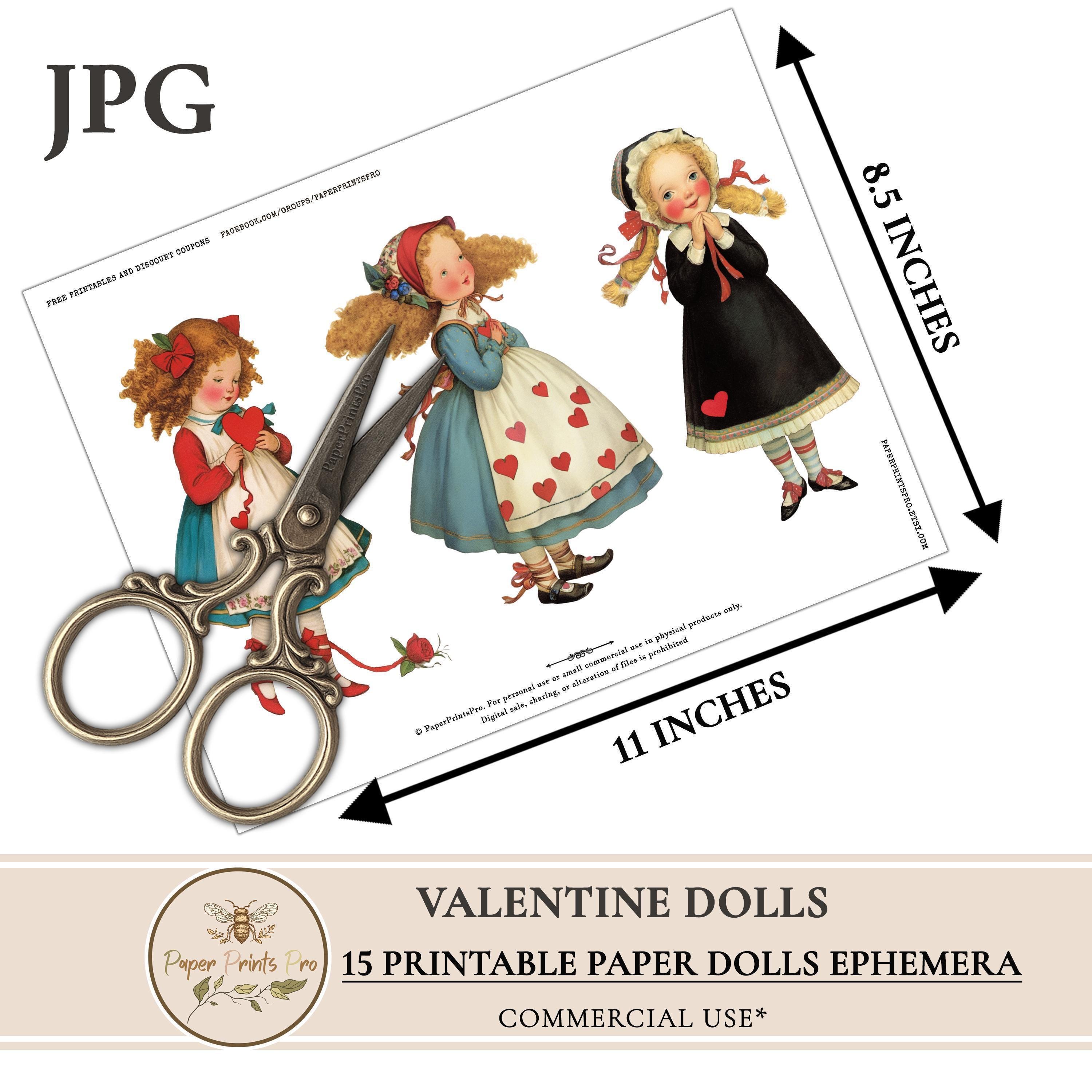 Printable Paper Dolls Valentine Ephemera Vintage Style for Junk Journal ...
