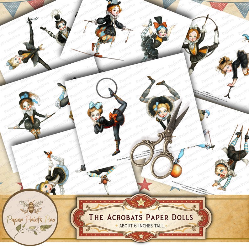 Paper Dolls Circus Acrobats | Printable Ephemera Kit With Scenes for ...