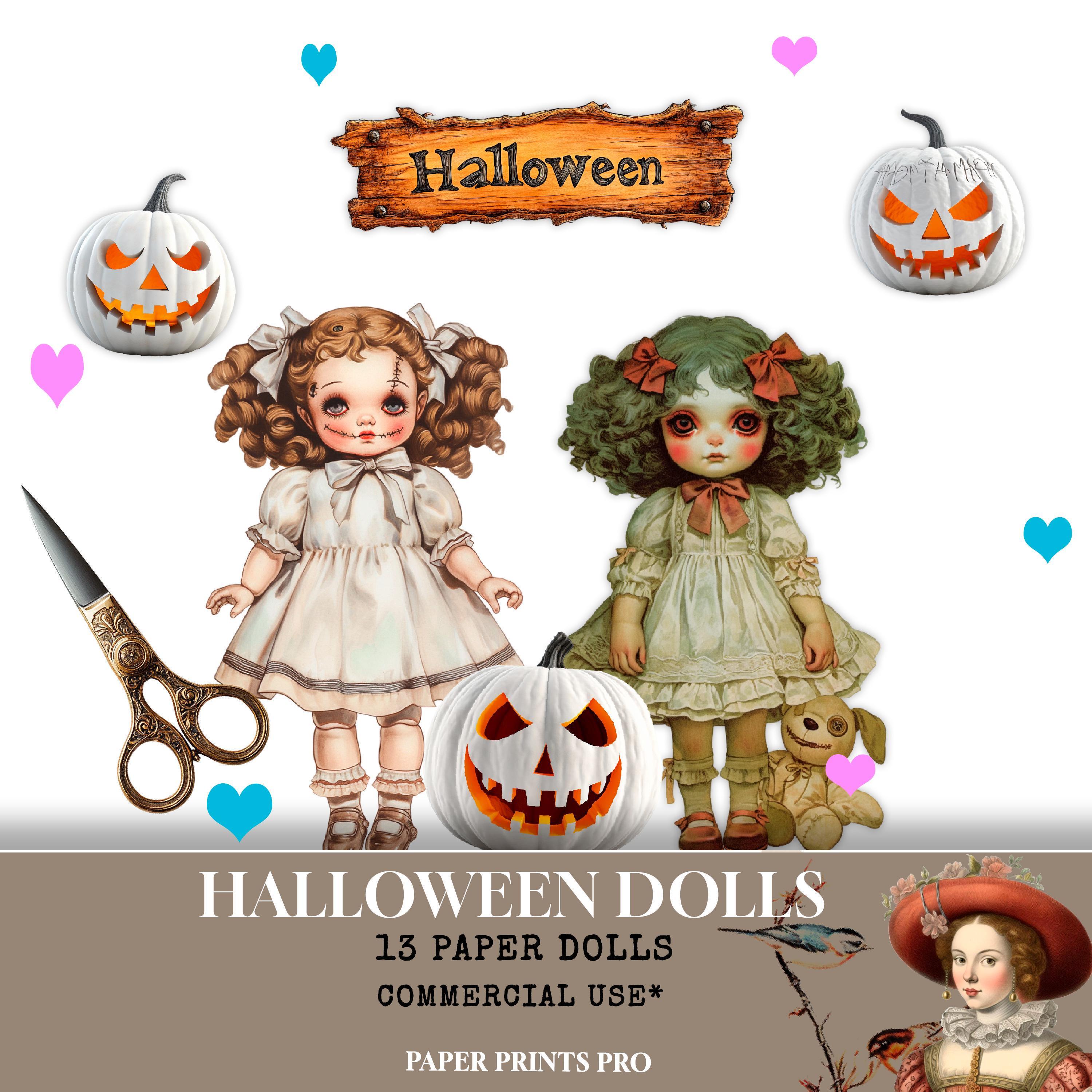 13 Scary Halloween Paper Dolls: Vintage Printable Cut-outs (PDF) - Etsy