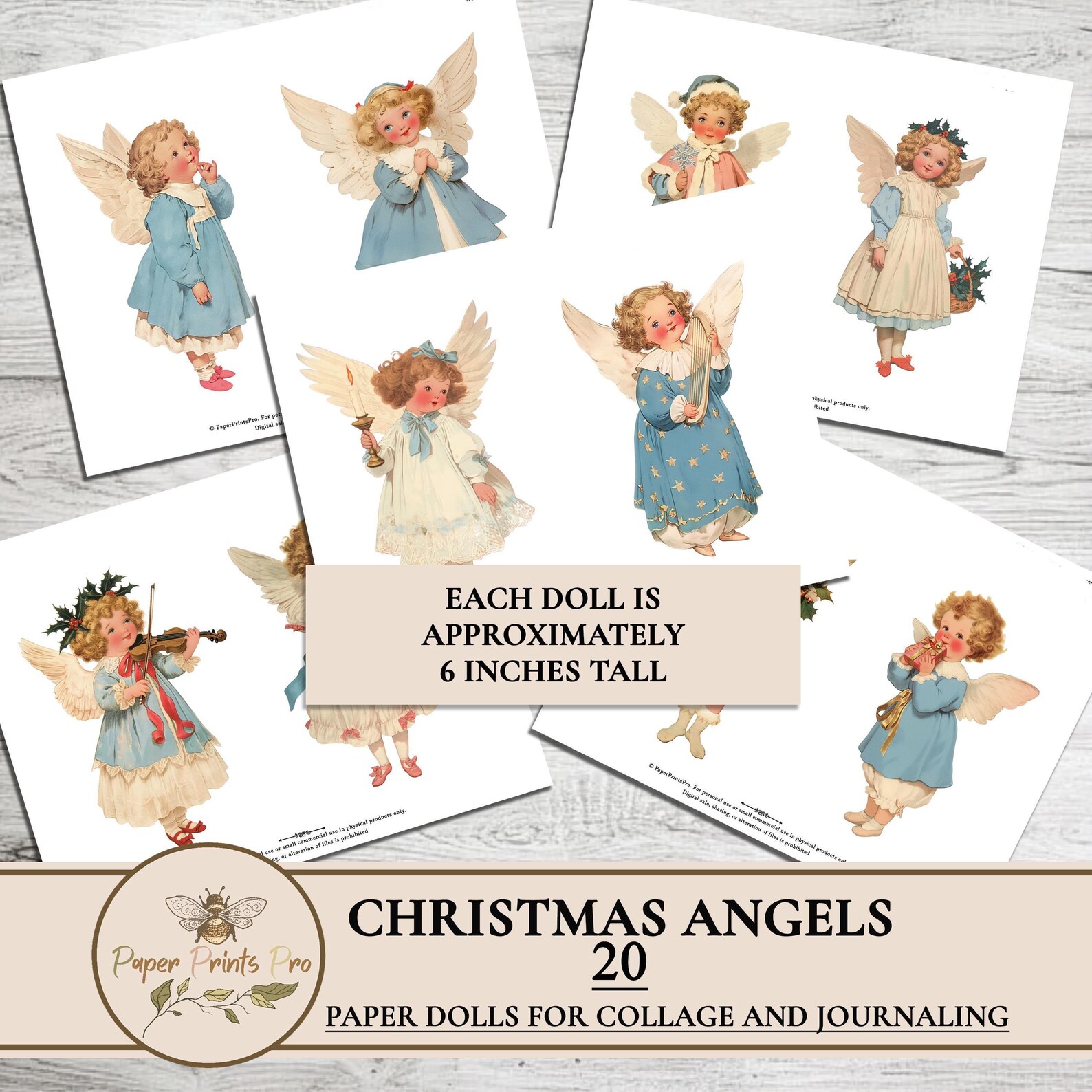 Christmas Angels Paper Dolls Printable Ephemera Vintage Cutouts for ...