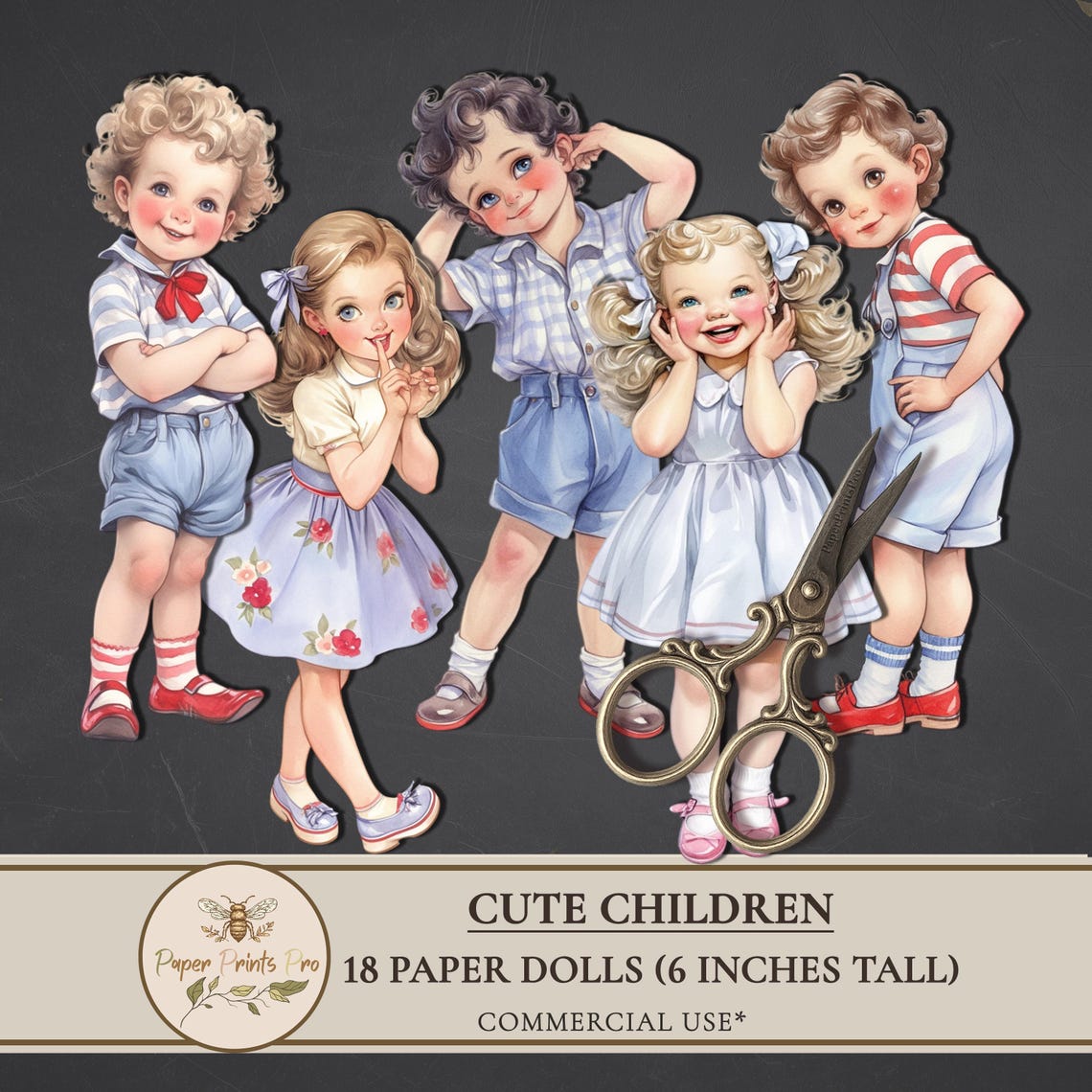 Printable Paper Dolls 1950s Style – 18 Retro Characters for Journaling ...