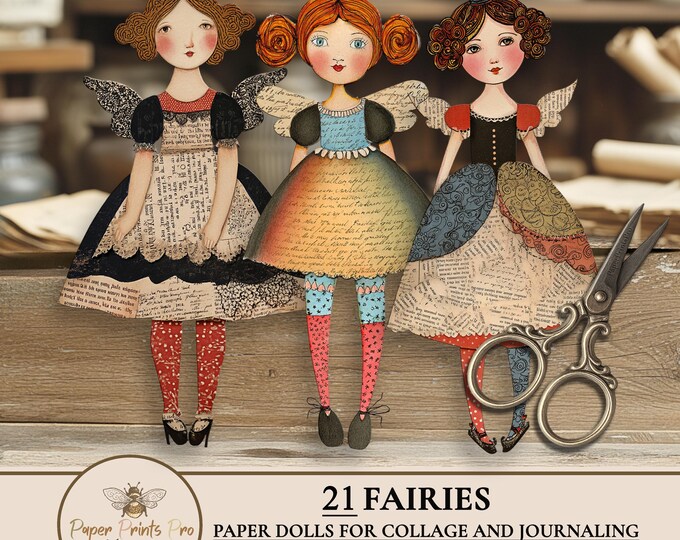 Printable Paper Dolls Fairies Set – 21 Vintage Ephemera Cutouts for ...