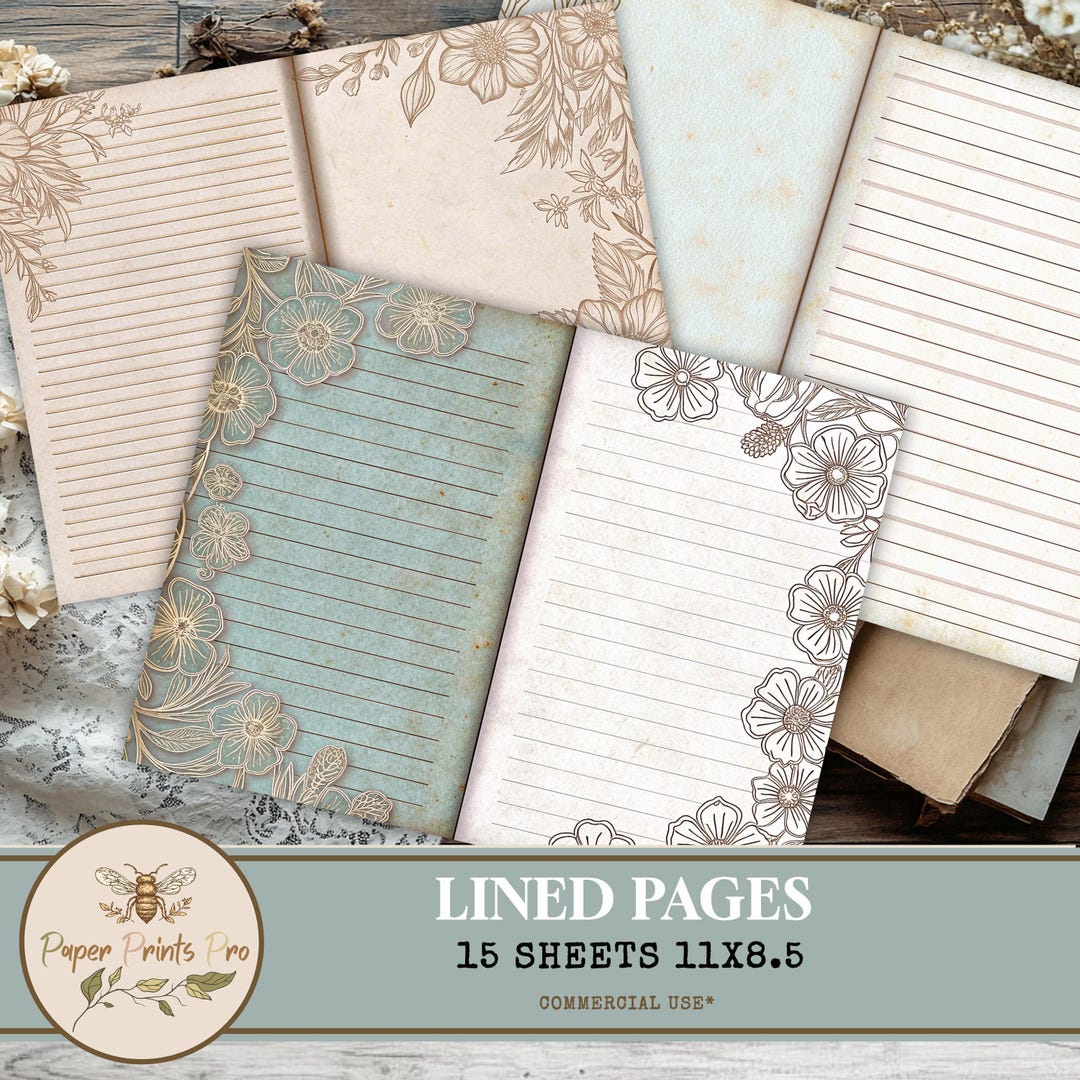 Printable Lined Journal Pages – 15 Foldable Writing Papers for Junk ...
