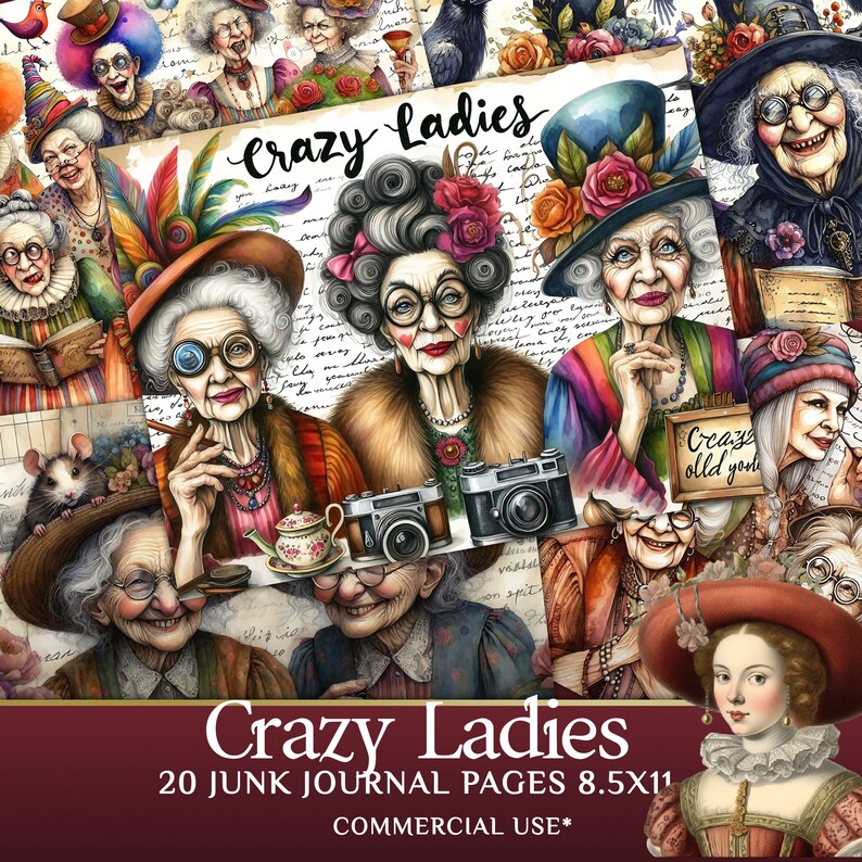 Funny Crazy Ladies 20 Junk Journal Pages Quirky Grandma's Scrapbook - Etsy