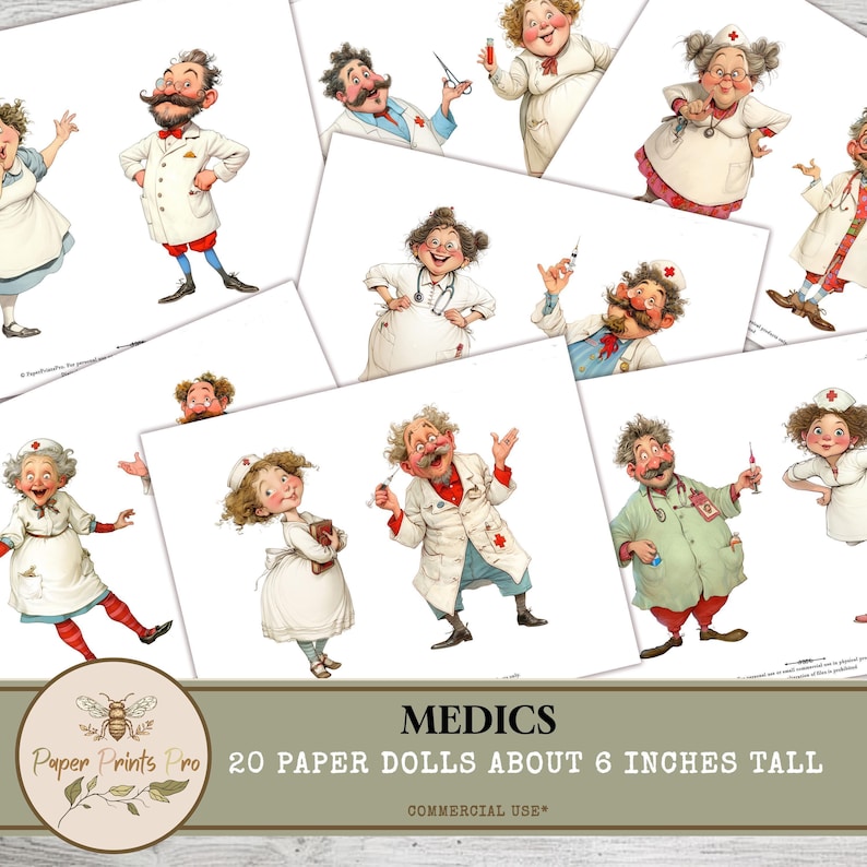 Medical Paper Dolls: Doctor and Nurce Clipart Printable Ephemera for ...