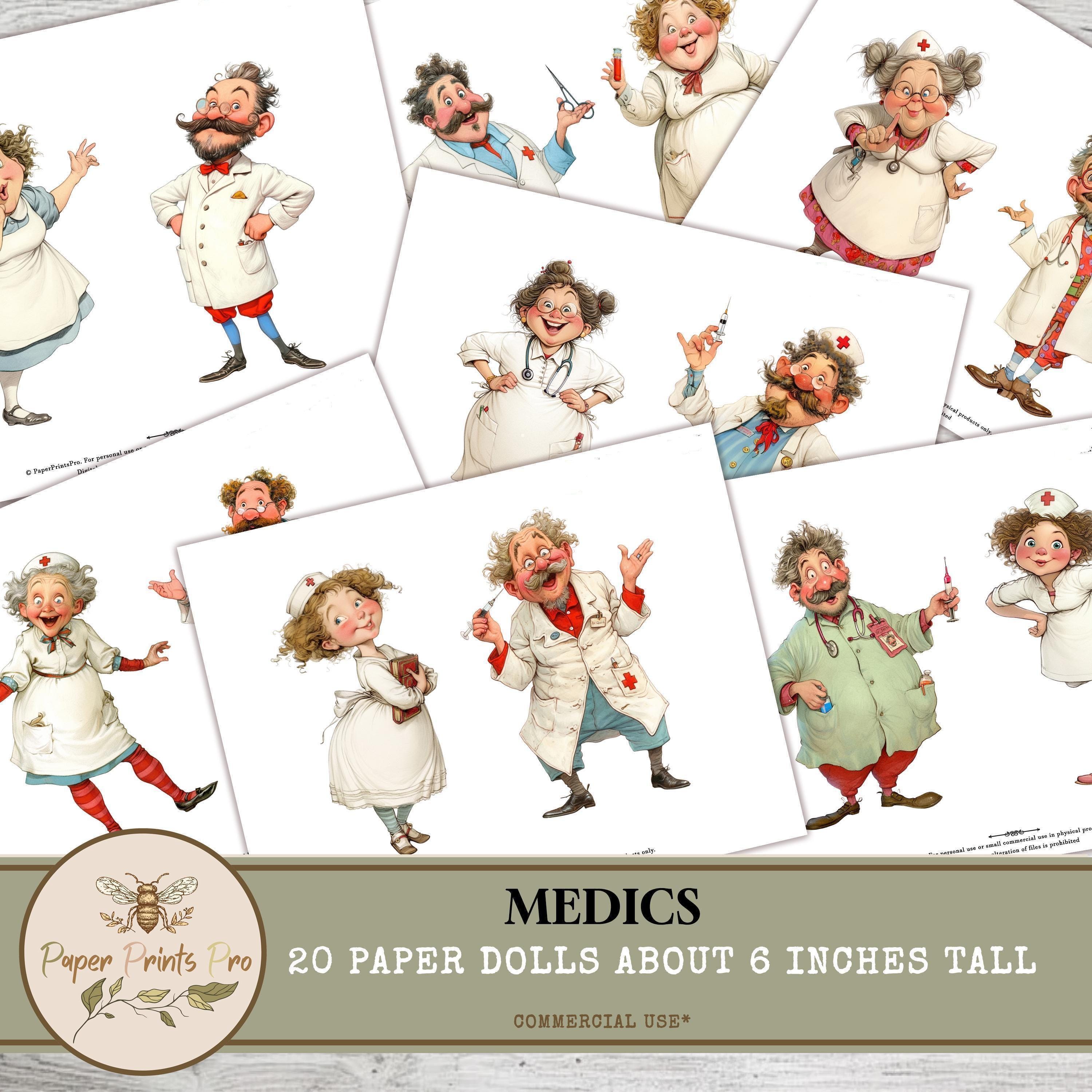Medical Paper Dolls: Doctor and Nurce Clipart Printable Ephemera for ...