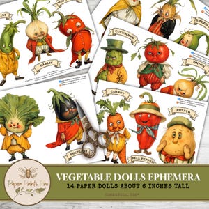 Vegetable Dolls Ephemera - 14 Vintage Paper Dolls-digital, 6 Inches ...