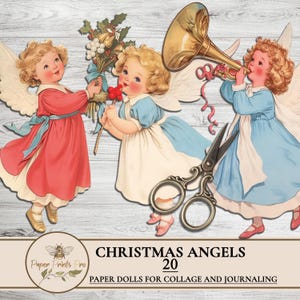 Christmas Angels Paper Dolls Printable Ephemera Vintage Cutouts for ...