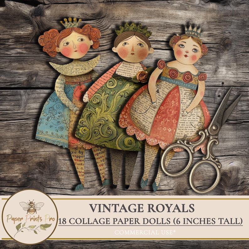 Printable Vintage Paper Dolls Set – 18 Collage Queen Dolls for Junk ...