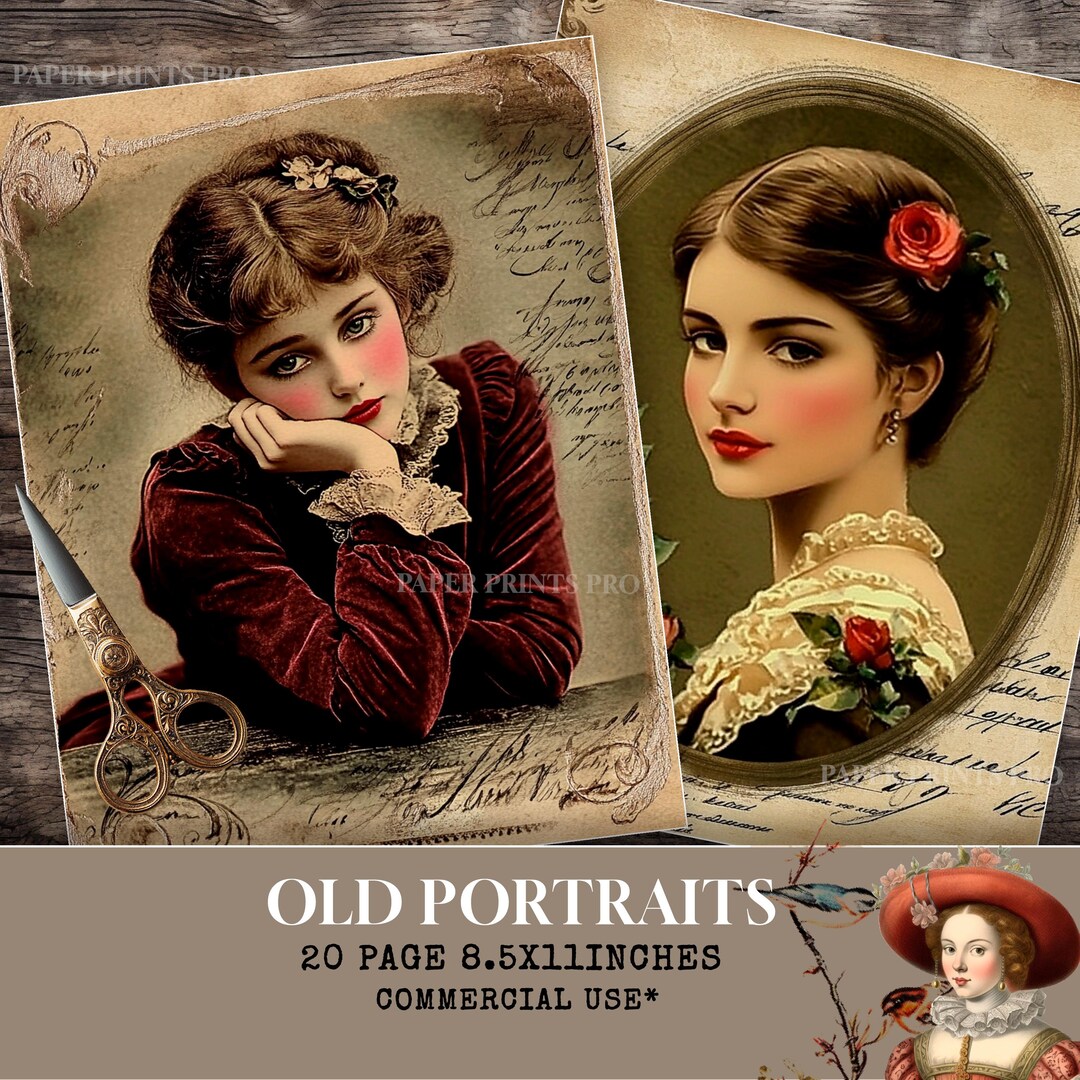 Vintage Portraits Collection Ephemera – 20 Printable Junk Journal ...