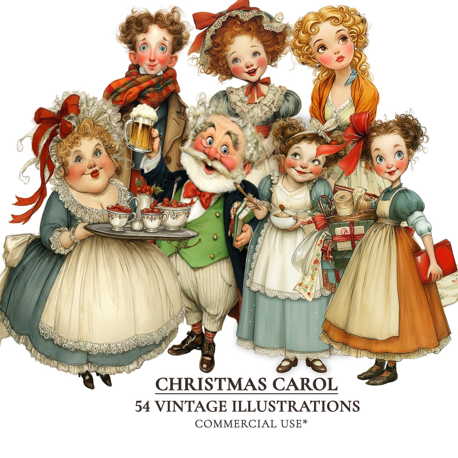 Christmas Carol Clipart Bundle – 54 Victorian Scrooge & Dickens ...
