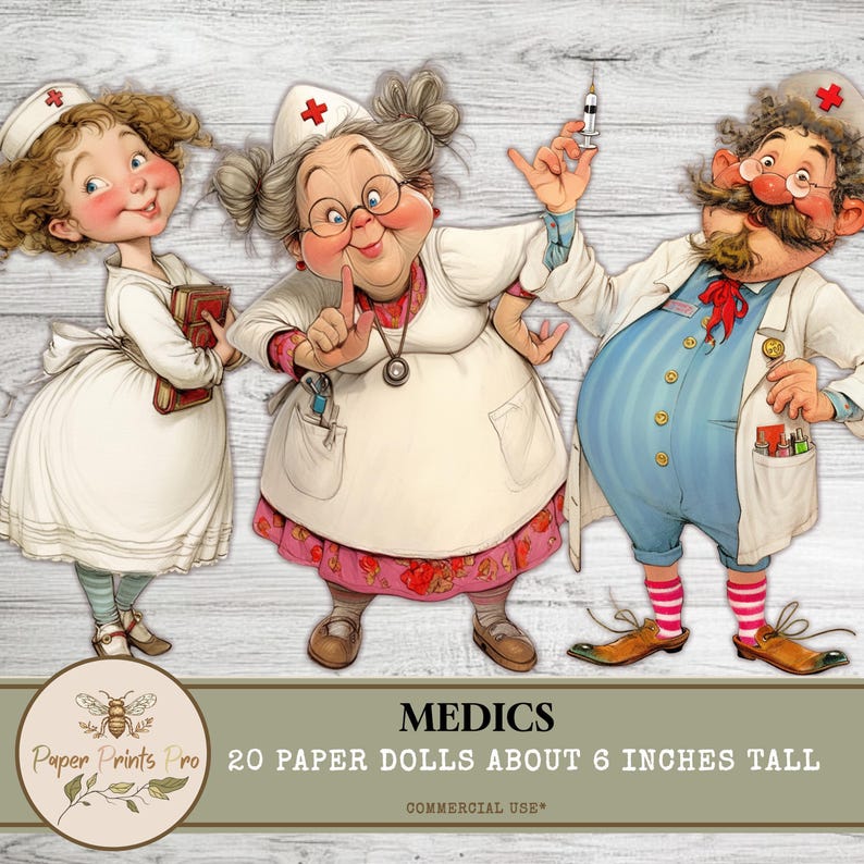 Medical Paper Dolls: Doctor and Nurce Clipart Printable Ephemera for ...