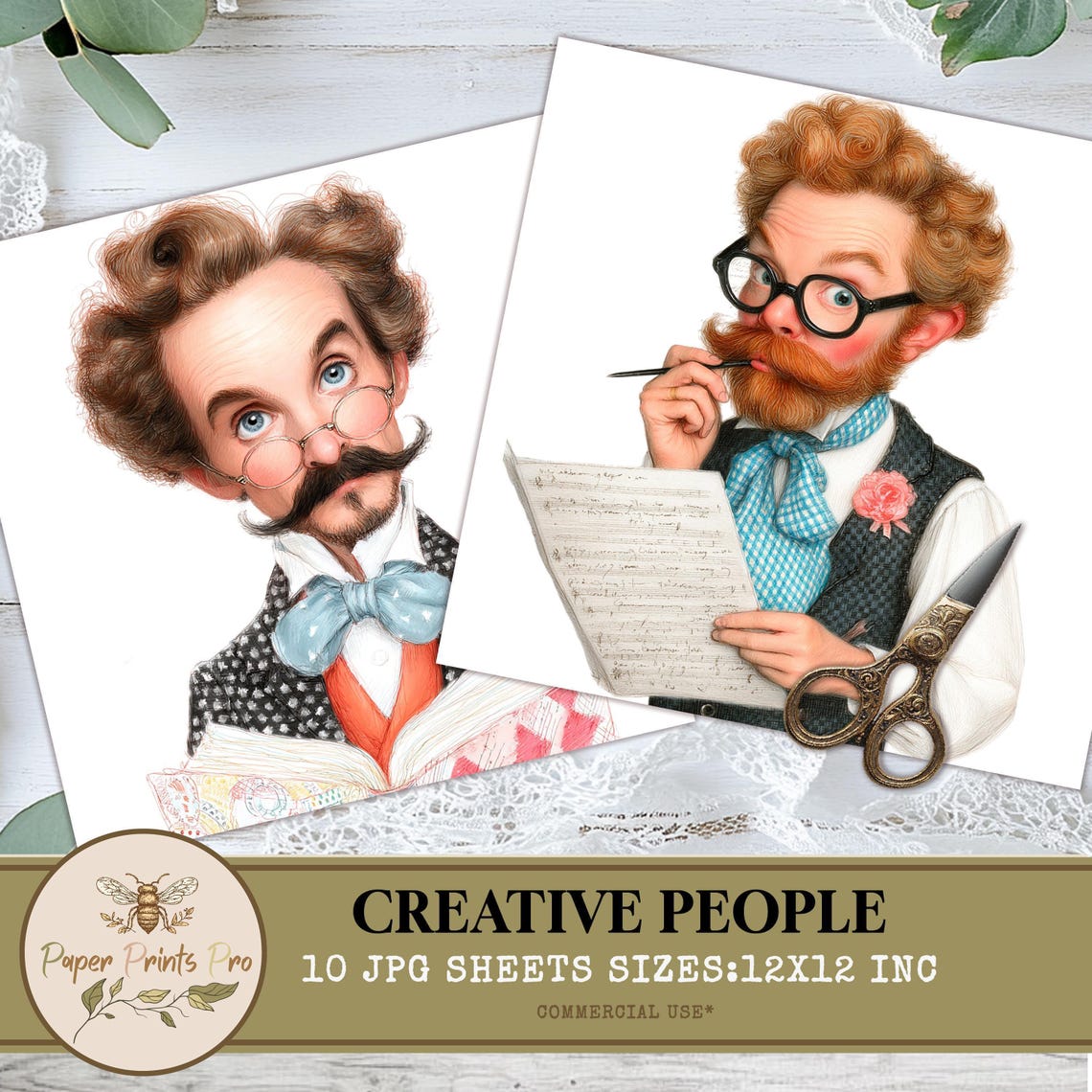 Victorian Artist Clipart – Cartoon Poets and Writers, 12x12 JPG for ...