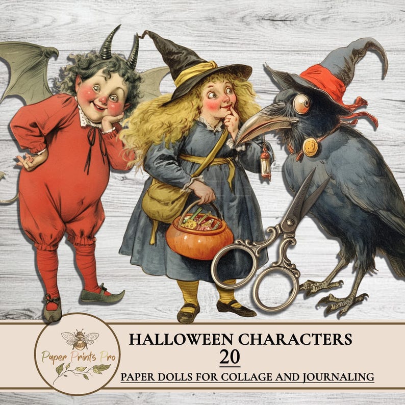 Halloween Paper Dolls Ephemera Kit With Ghosts, Witches, Pumpkin Heads ...