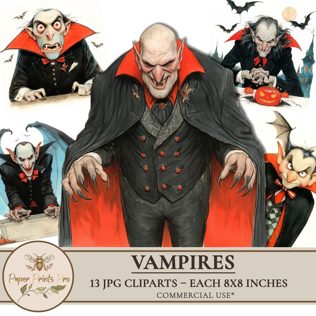 Halloween Vampire Clipart Printable — 13 Vintage Dracula-style ...