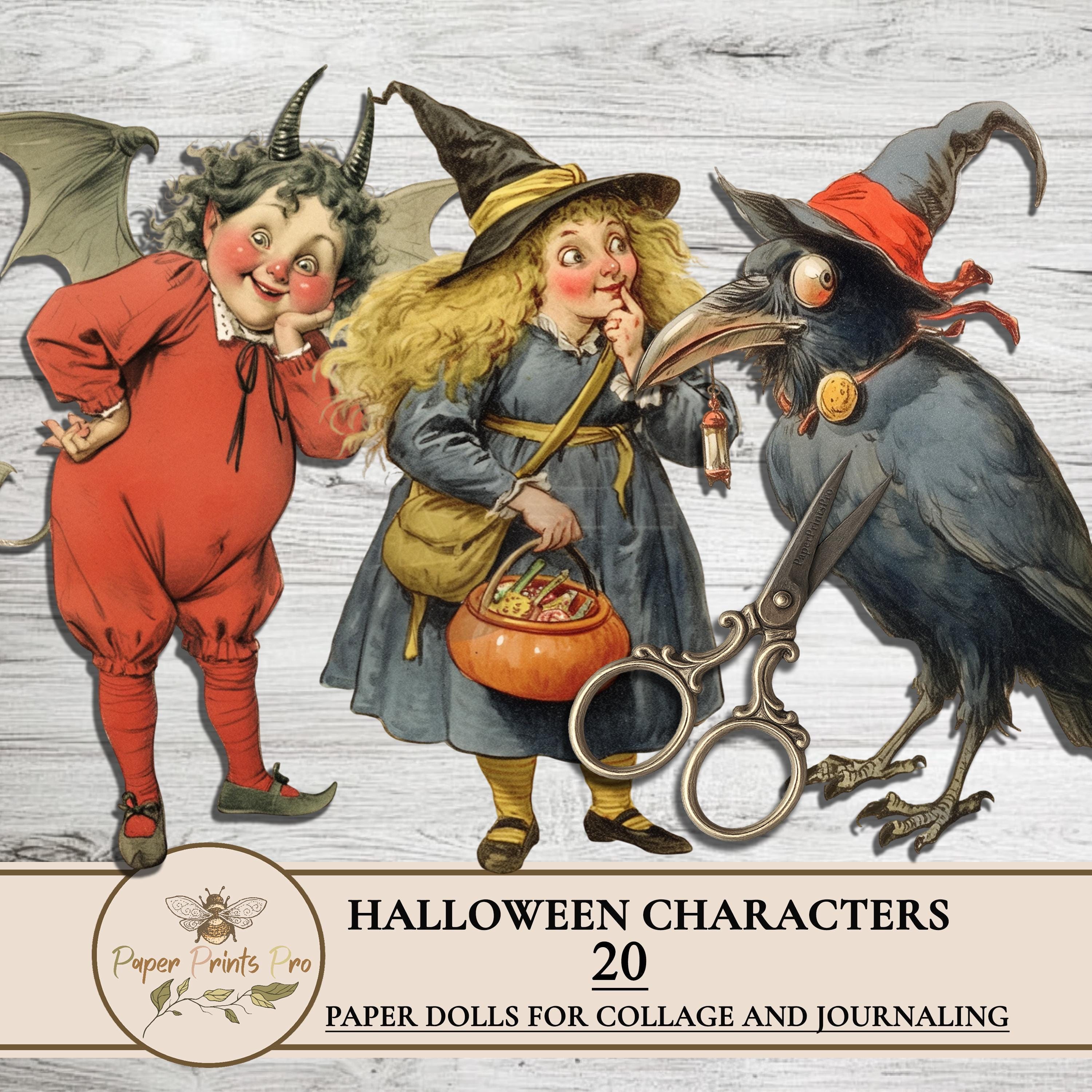 Halloween Paper Dolls Ephemera Kit With Ghosts, Witches, Pumpkin Heads ...